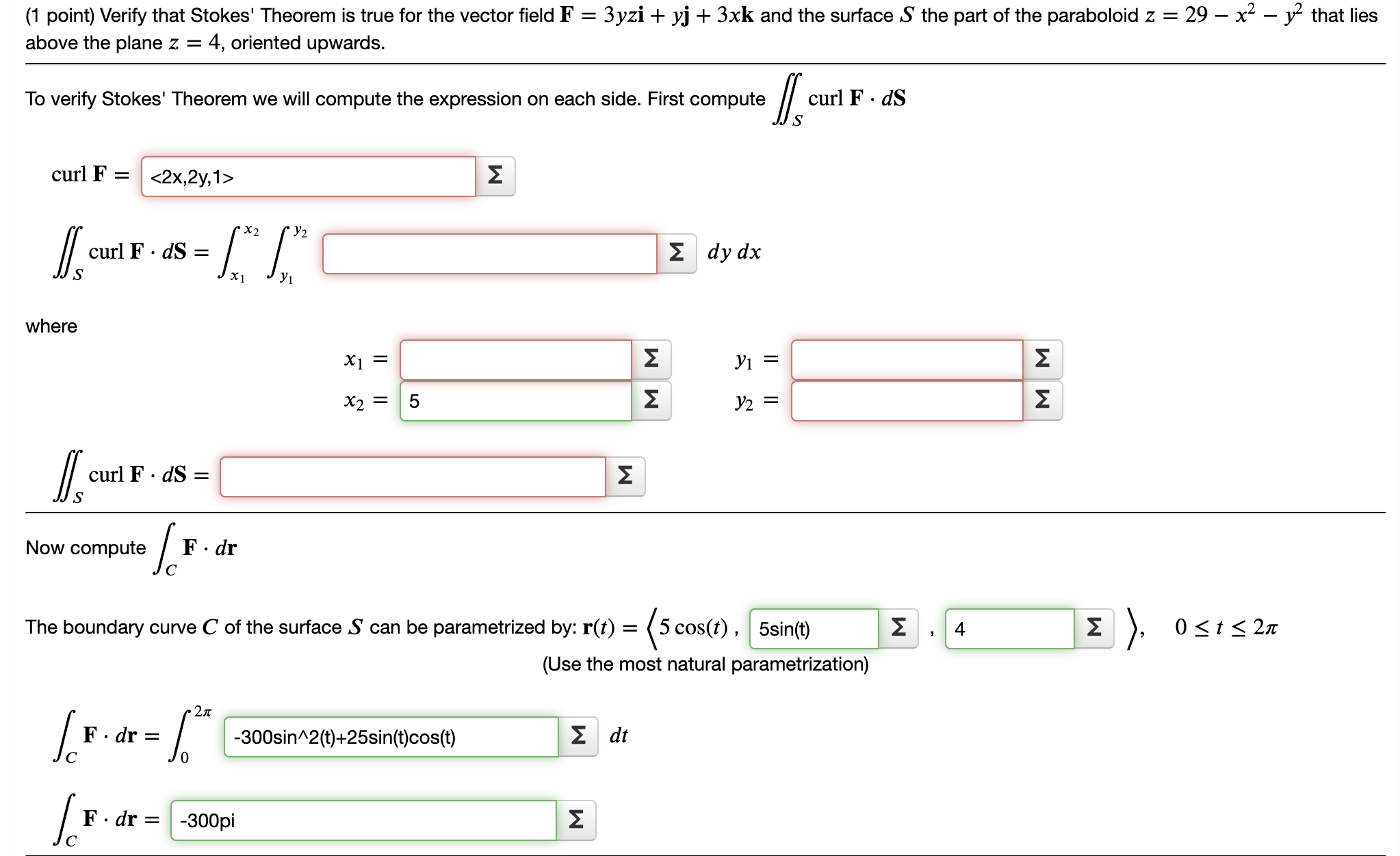 Solved (1 ﻿point) ﻿Verify that Stokes' Theorem is true for | Chegg.com