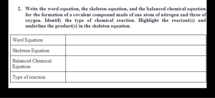 Solved 2. Write the word equation, the skeleton equation, | Chegg.com