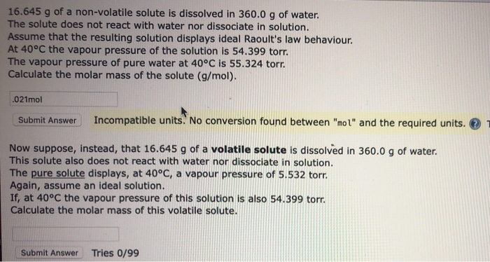 Solved 16.645 g of a non-volatile solute is dissolved in | Chegg.com