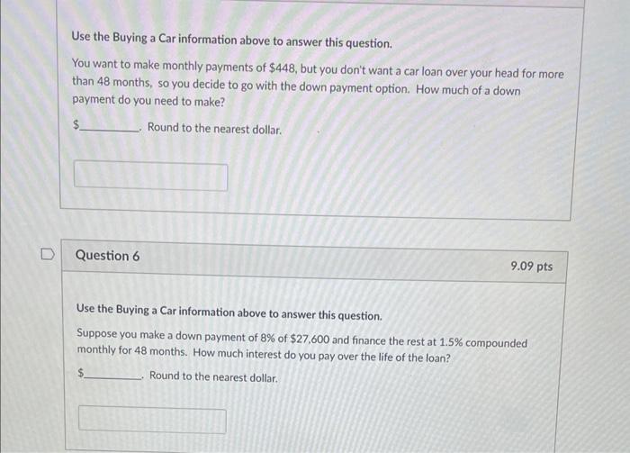Solved Use the Buying a Car information above to answer this | Chegg.com
