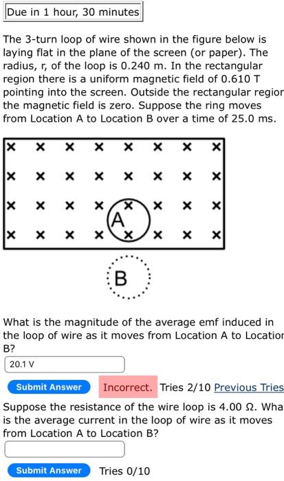 Solved The 3-turn loop of wire shown in the figure below is | Chegg.com