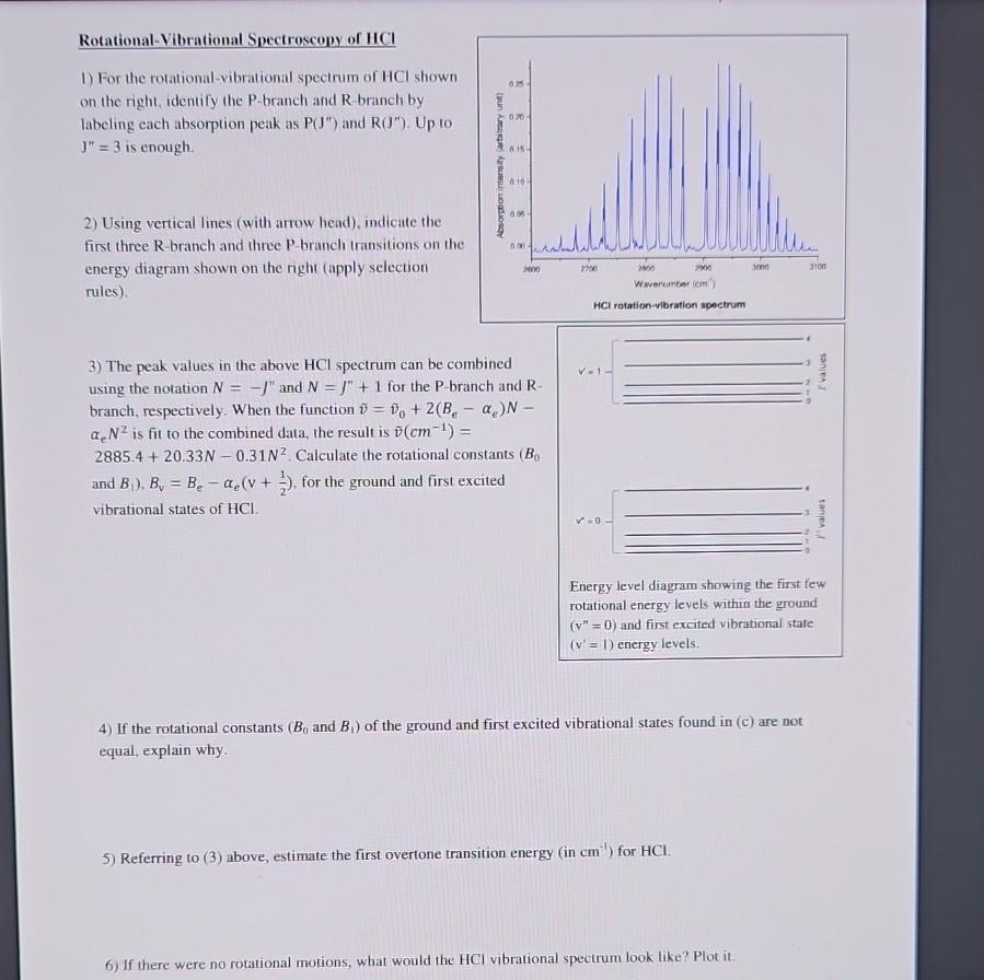 Solved Rotational-Vibrational Spectroscopy of HCIFor the | Chegg.com