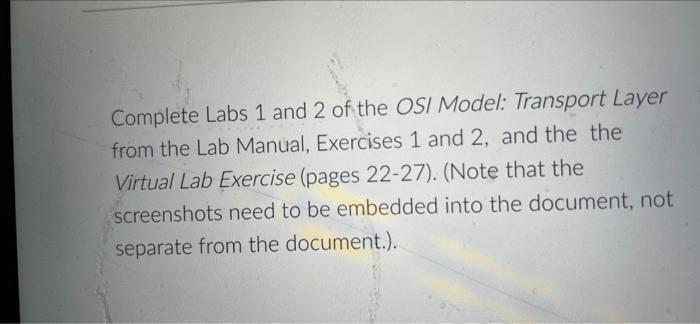 Solved Complete Labs 1 and 2 of the OSI Model: Transport | Chegg.com