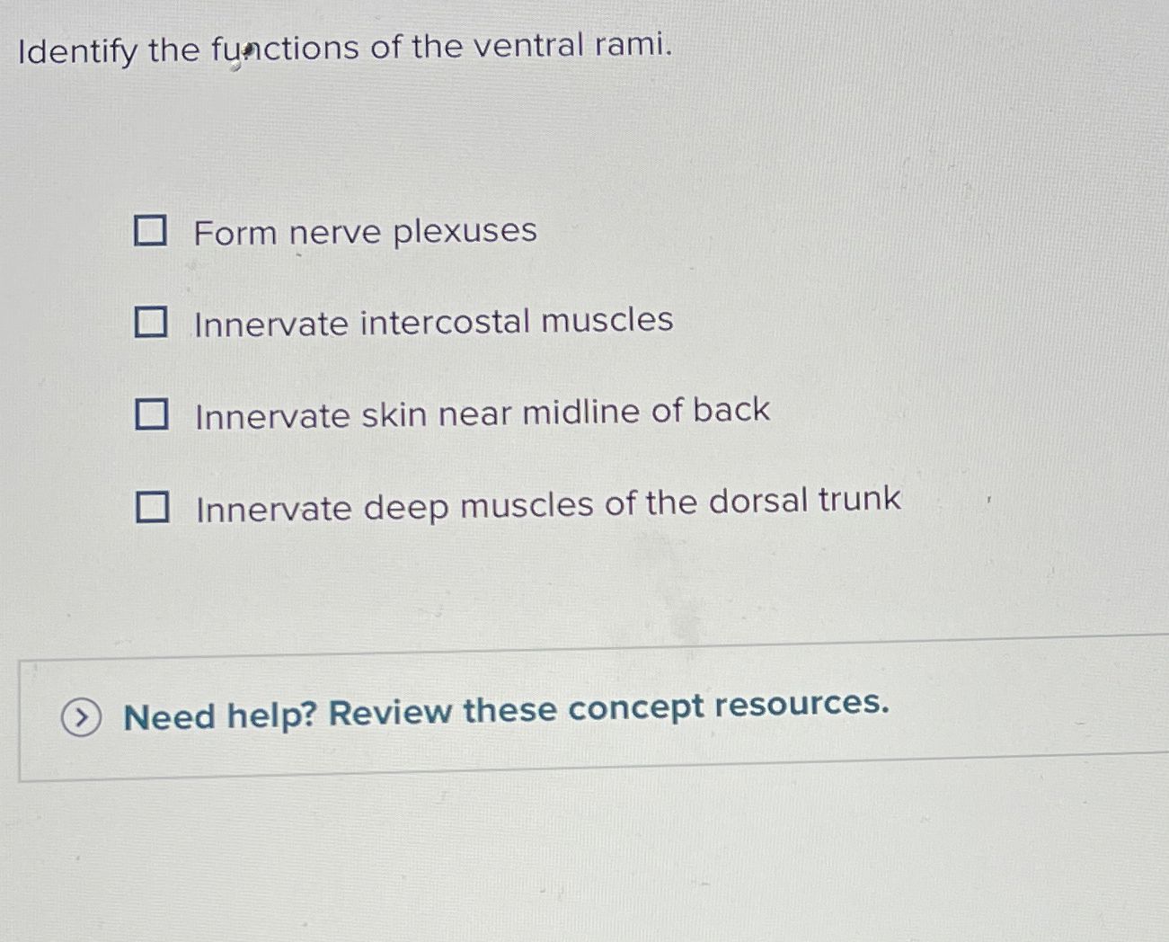 Solved Identify the functions of the ventral rami.Form nerve | Chegg.com