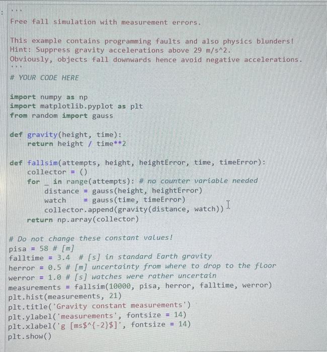 Solved Free fall simulation with measurement errors. This | Chegg.com