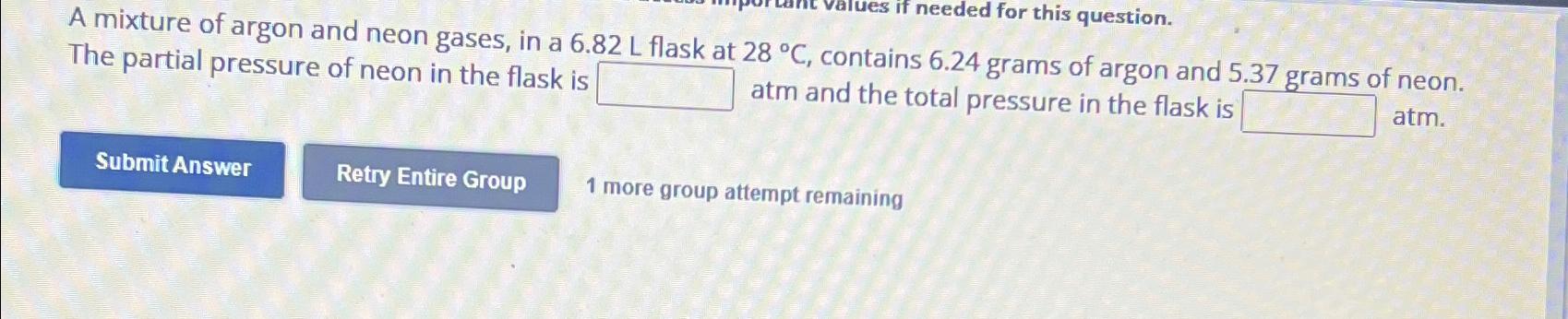 Solved A mixture of argon and neon gases, in a 6.82L ﻿flask | Chegg.com
