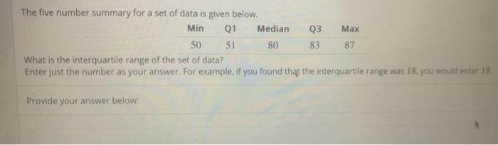 Solved The five number summary for a set of data is given | Chegg.com