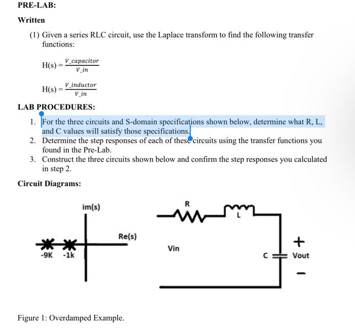 Solved I need the transfer function to be found in the | Chegg.com