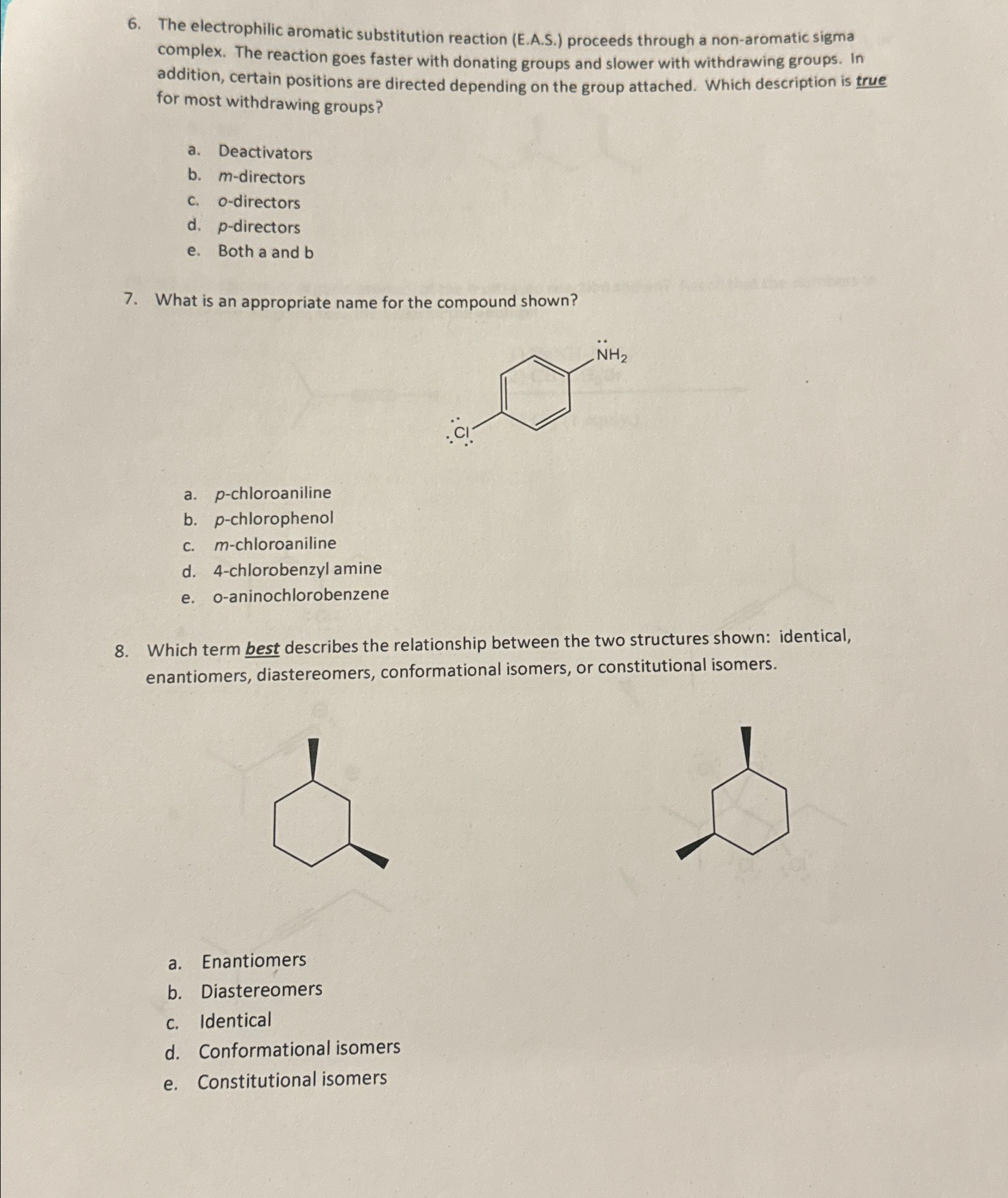 Solved The electrophilic aromatic substitution reaction | Chegg.com
