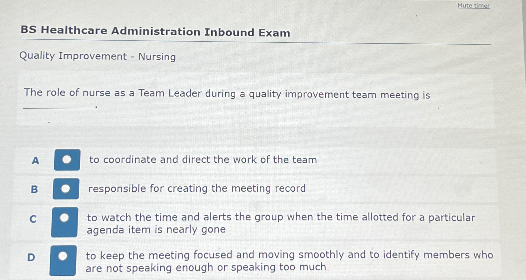 Solved Mute timerBS Healthcare Administration Inbound | Chegg.com