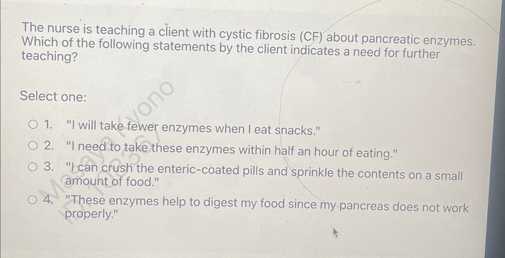 Solved The nurse is teaching a client with cystic fibrosis | Chegg.com