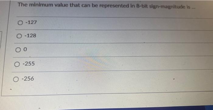 Solved The minimum value that can be represented in 8 -bit | Chegg.com