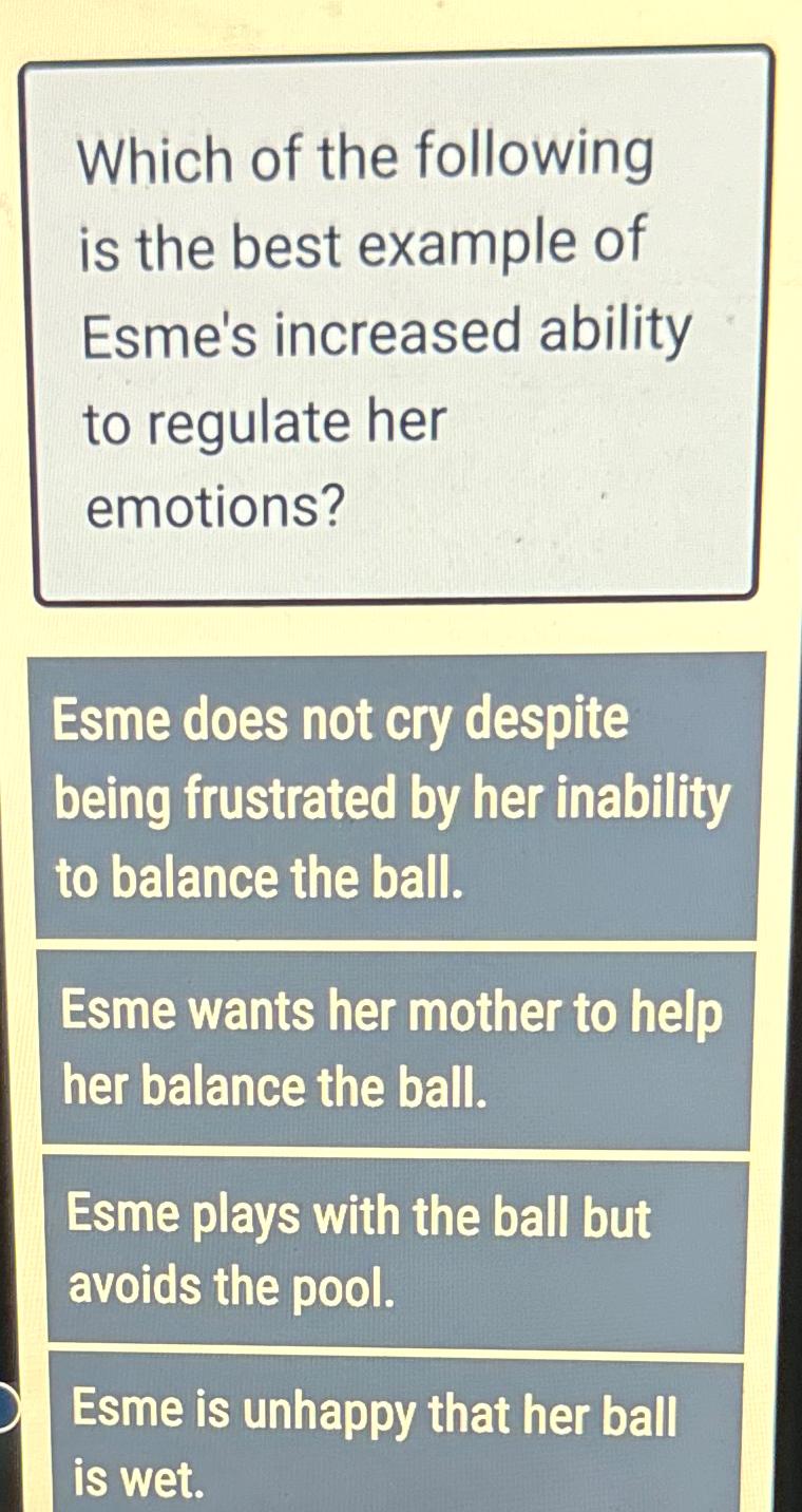 Solved Which of the following is the best example of Esme's | Chegg.com