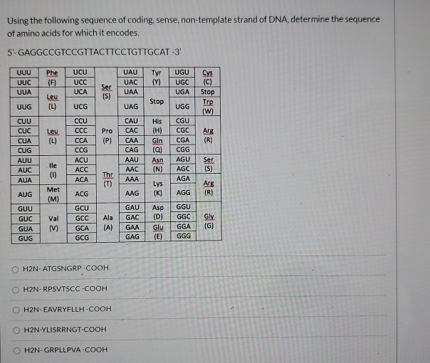 Solved Using the following sequence of coding, sense, | Chegg.com