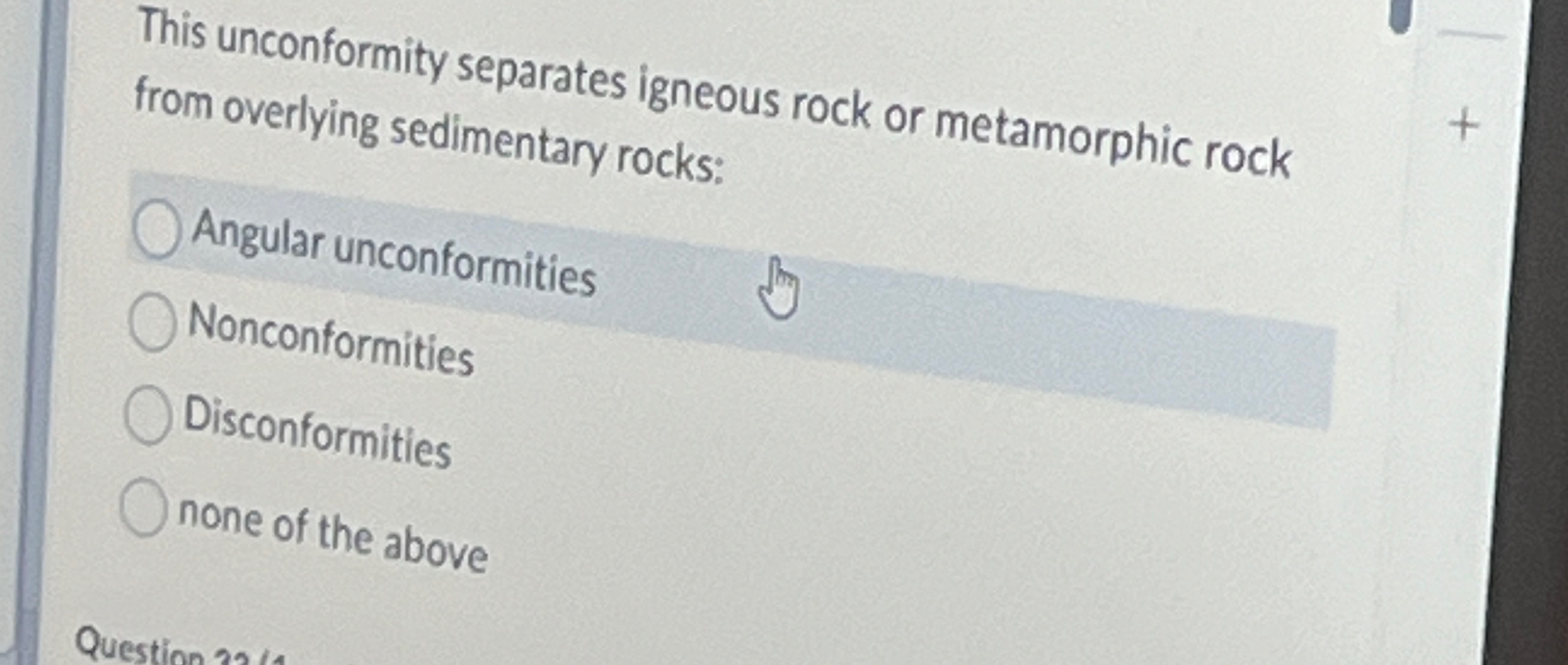 Solved This unconformity separates igneous rock or | Chegg.com