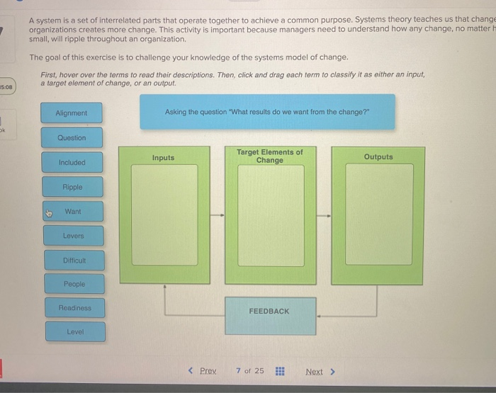 Solved The Systems Model of Change A system is a set of | Chegg.com