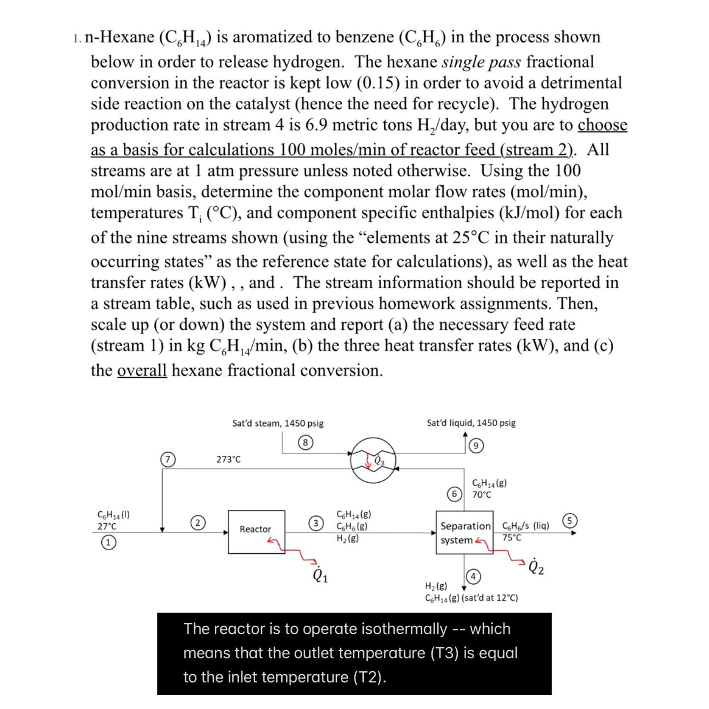 Solved n-Hexane (C6H14) ﻿is aromatized to benzene (C6H6) ﻿in | Chegg.com
