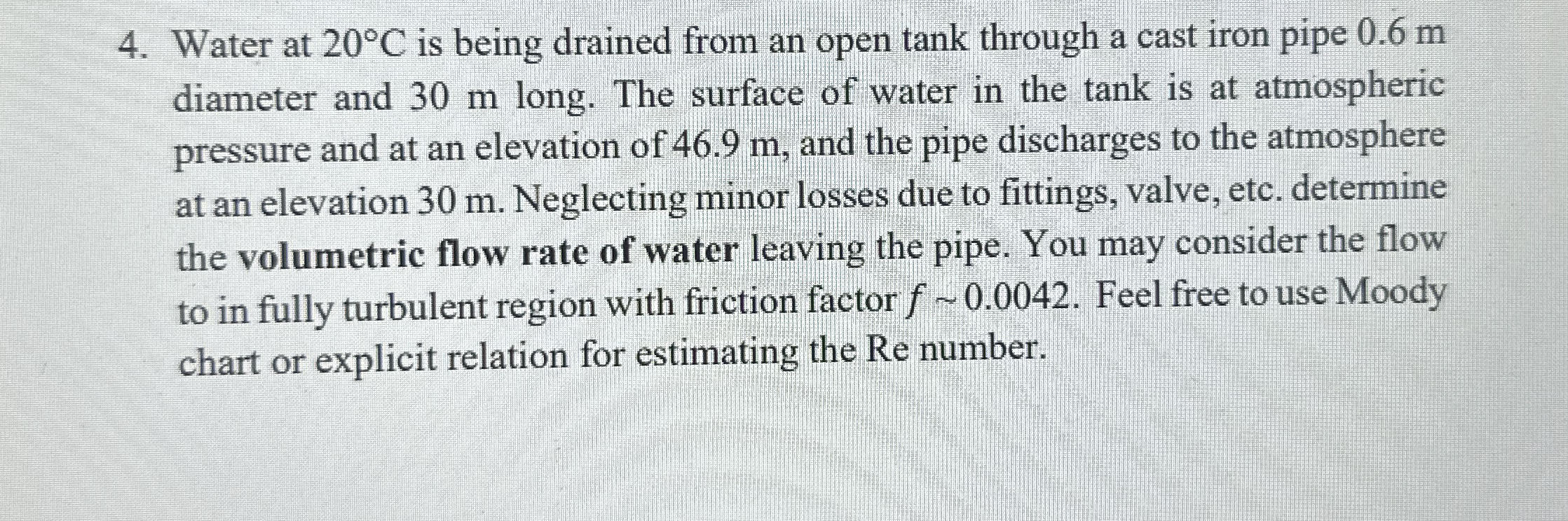 Solved Water at 20°C ﻿is being drained from an open tank | Chegg.com