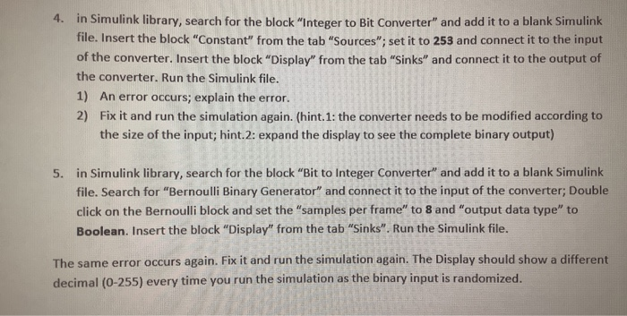 Solved 4. in Simulink library, search for the block "Integer | Chegg.com