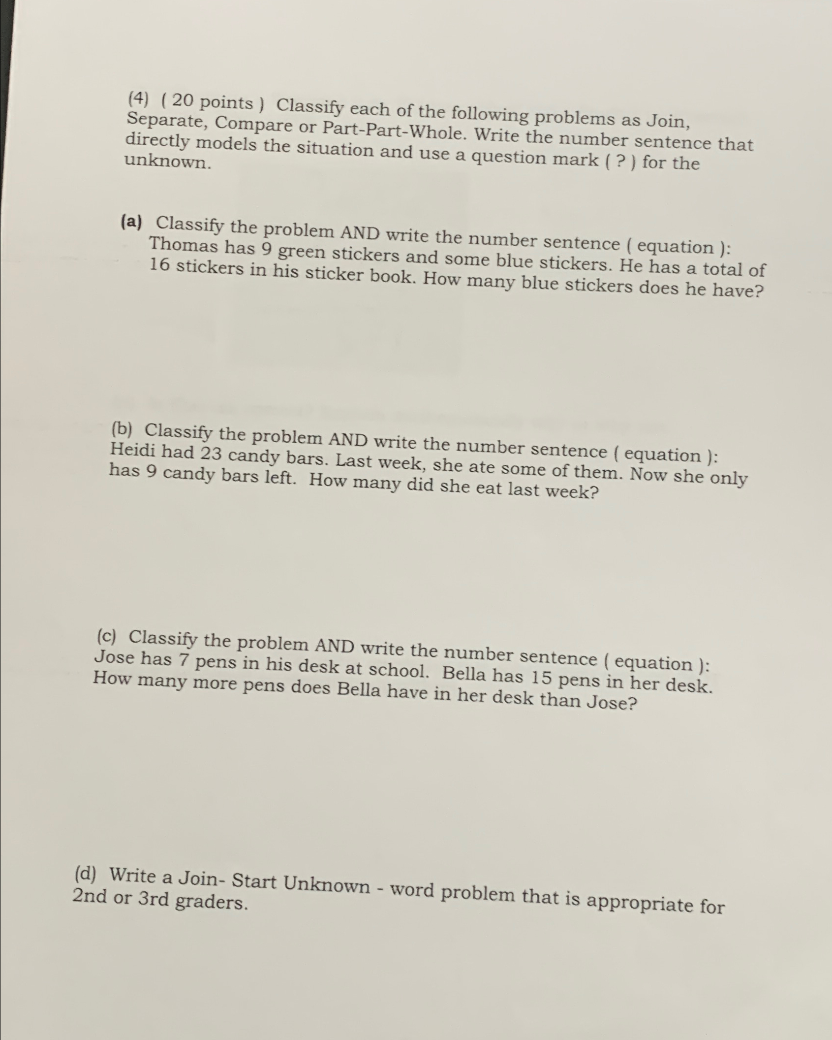 Solved (4) ( 20 ﻿points) ﻿Classify each of the following | Chegg.com