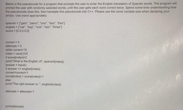 Solved Below is the pseudocode for a program that prompts | Chegg.com
