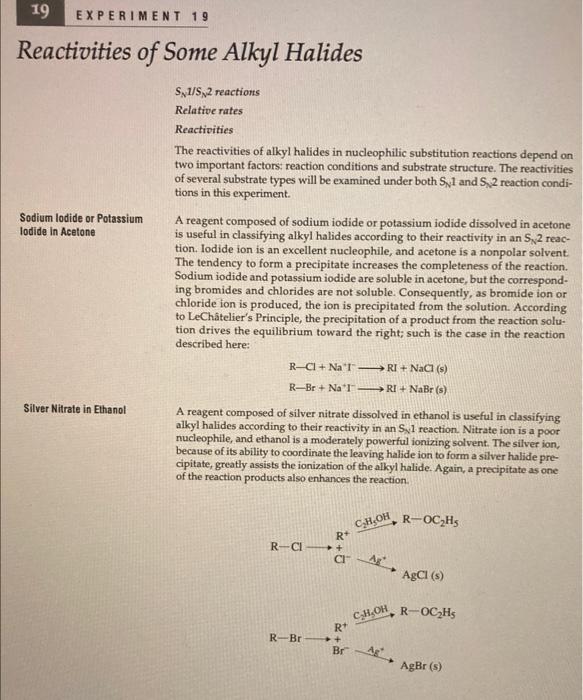 Solved 19 EXPERIMENT 19 Reactivities of Some Alkyl Halides | Chegg.com