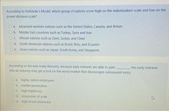 Solved According to Hofstede's Model, which group of nations | Chegg.com