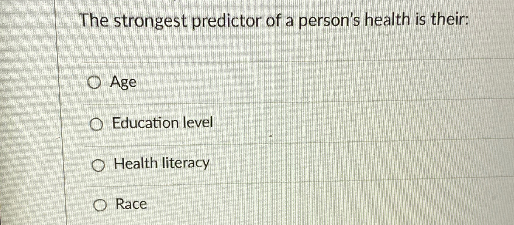 Solved The strongest predictor of a person's health is | Chegg.com