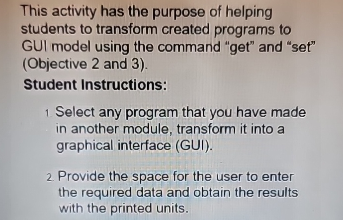 Solved This activity has the purpose of helping students to | Chegg.com