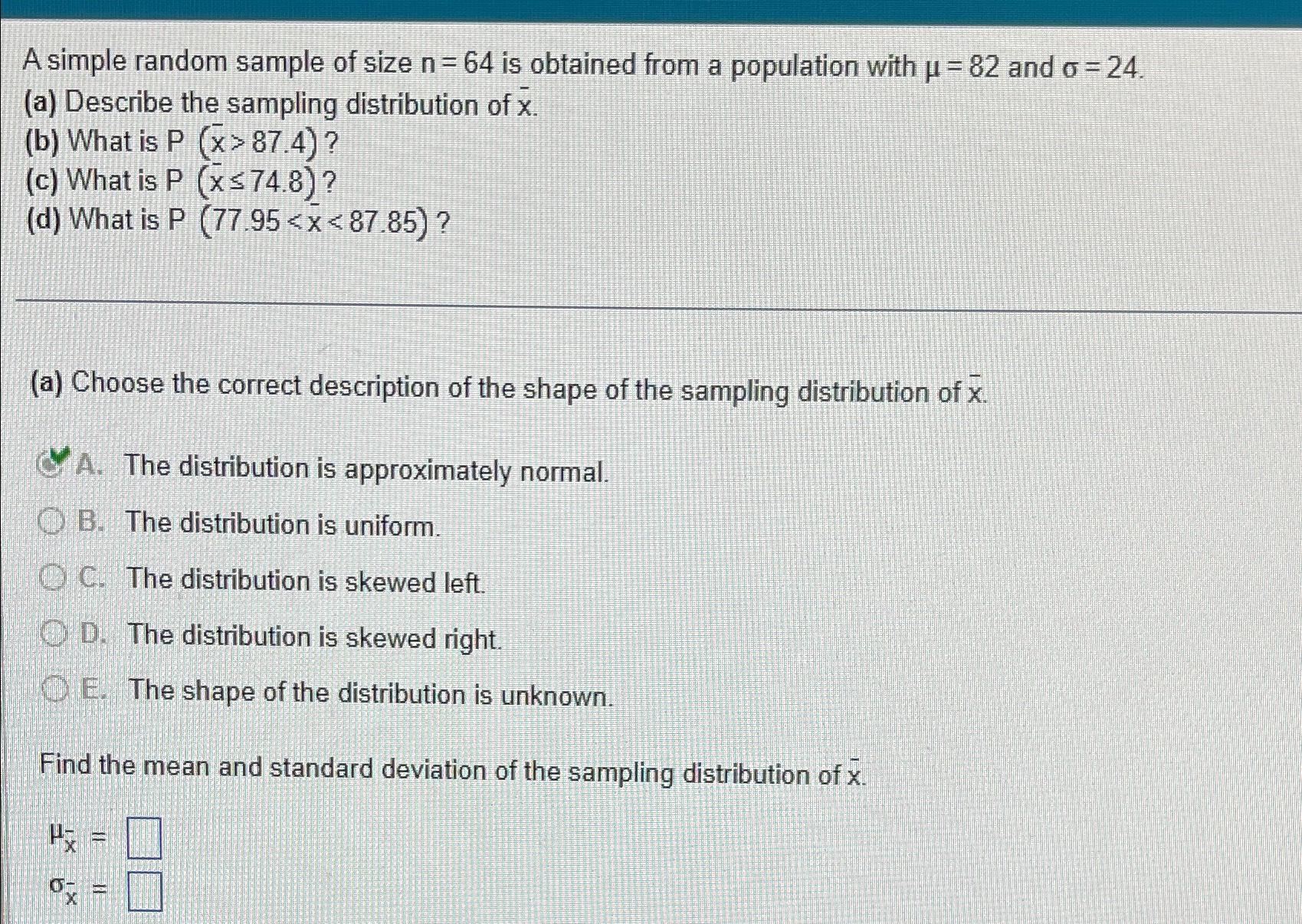 Solved A simple random sample of size n=64 ﻿is obtained from | Chegg.com