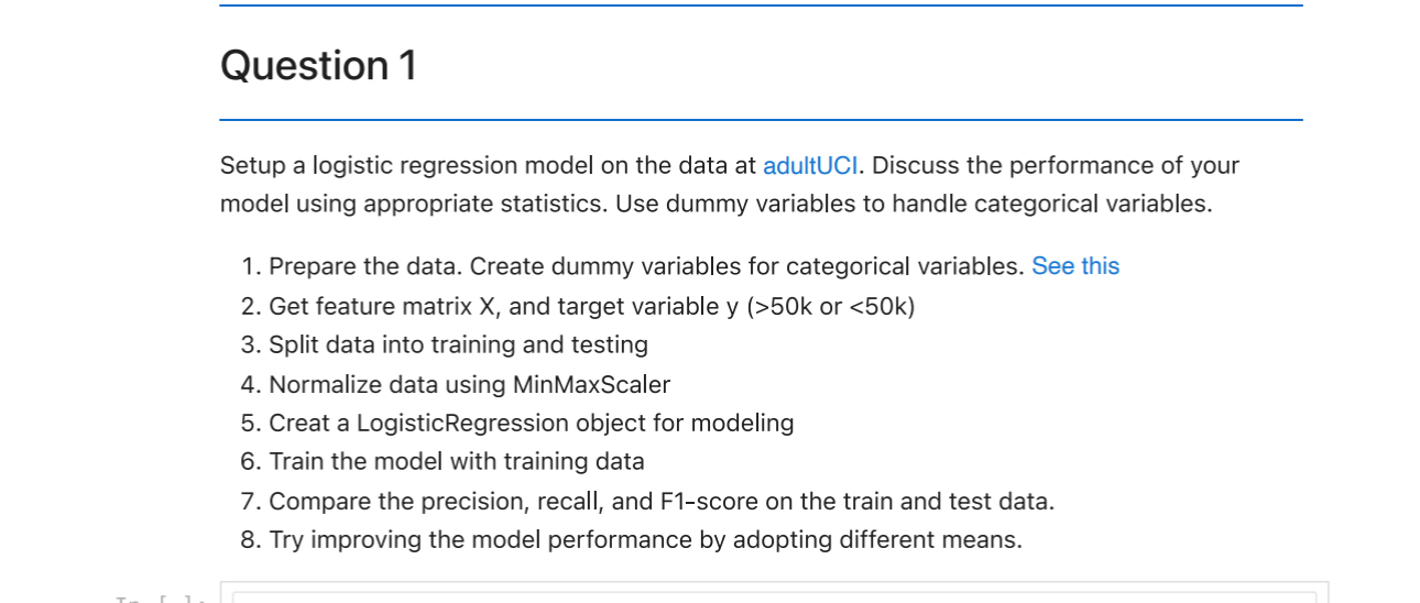 Solved Question 1Setup a logistic regression model on the | Chegg.com