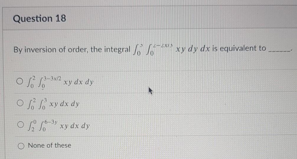 Solved Question 18 By inversion of order, the integral ſo | Chegg.com