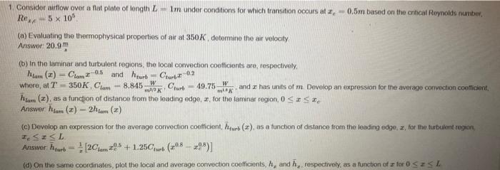 Solved 1. Consider airflow over a flat plate of length L=1m | Chegg.com