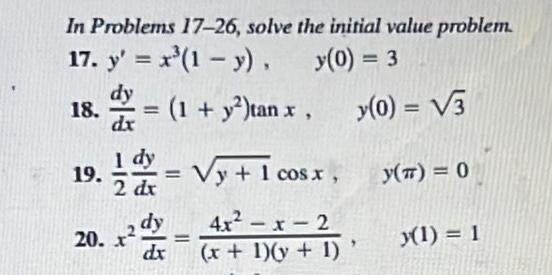 Solved In Problems 17 26 Solve The Initial Value Problem 5752