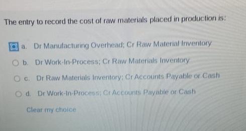Solved The entry to record the cost of raw materials placed | Chegg.com