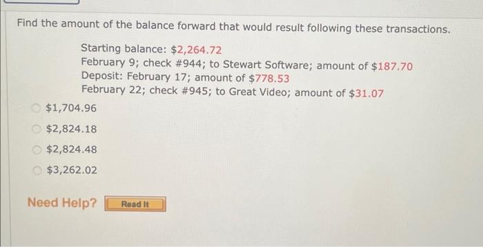 Solved Find the amount of the balance forward that would | Chegg.com