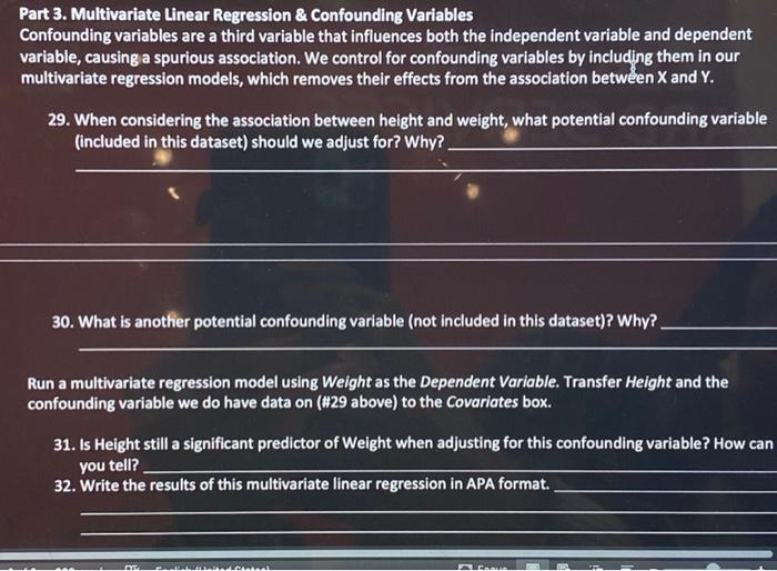 Solved Part 3. Multivariate Linear Regression & Confounding | Chegg.com
