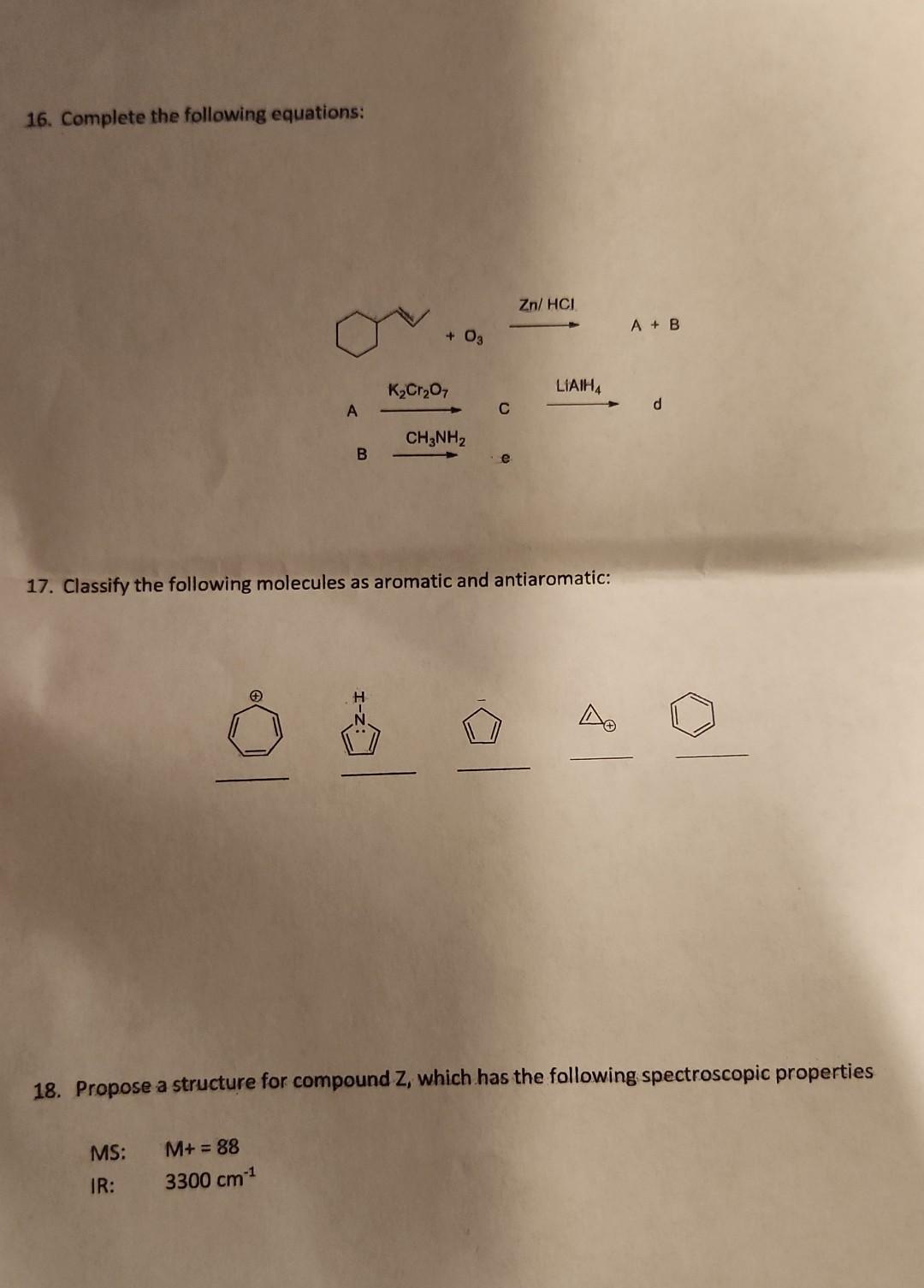 Solved 16. Complete the following equations: 17. Classify | Chegg.com