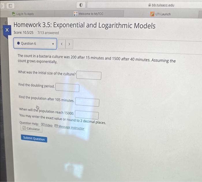 Solved Homework 3.5: Exponential and Logarithmic Models | Chegg.com