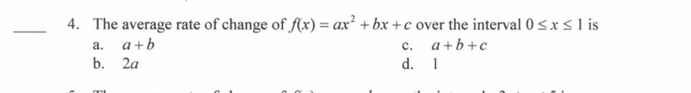 Solved The average rate of change of f(x)=ax2+bx+c ﻿over the | Chegg.com