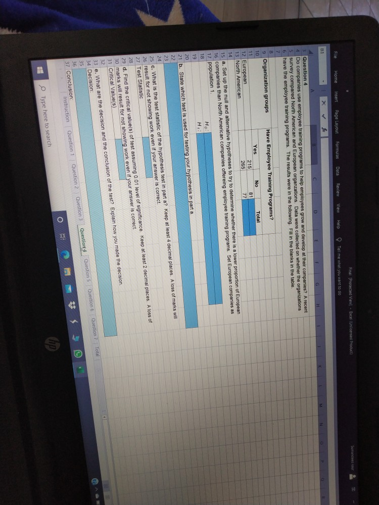 Solved Final Protected View - Excel Unlicensed Product | Chegg.com