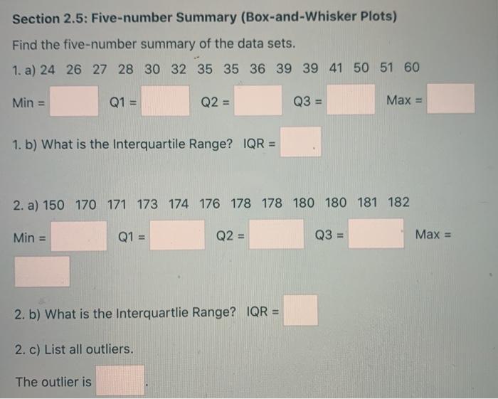 Solved Section 2.5: Five-number Summary (Box-and-Whisker | Chegg.com