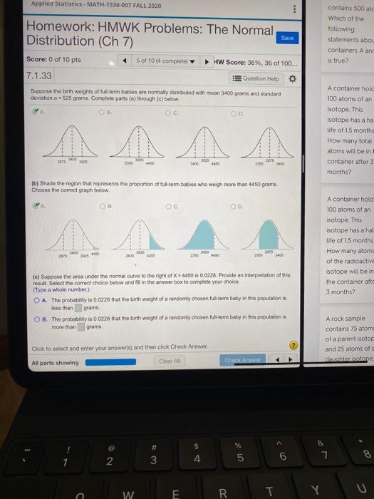 Solved Applied Statistics - MATH-1530-007 FALL 2020 | Chegg.com