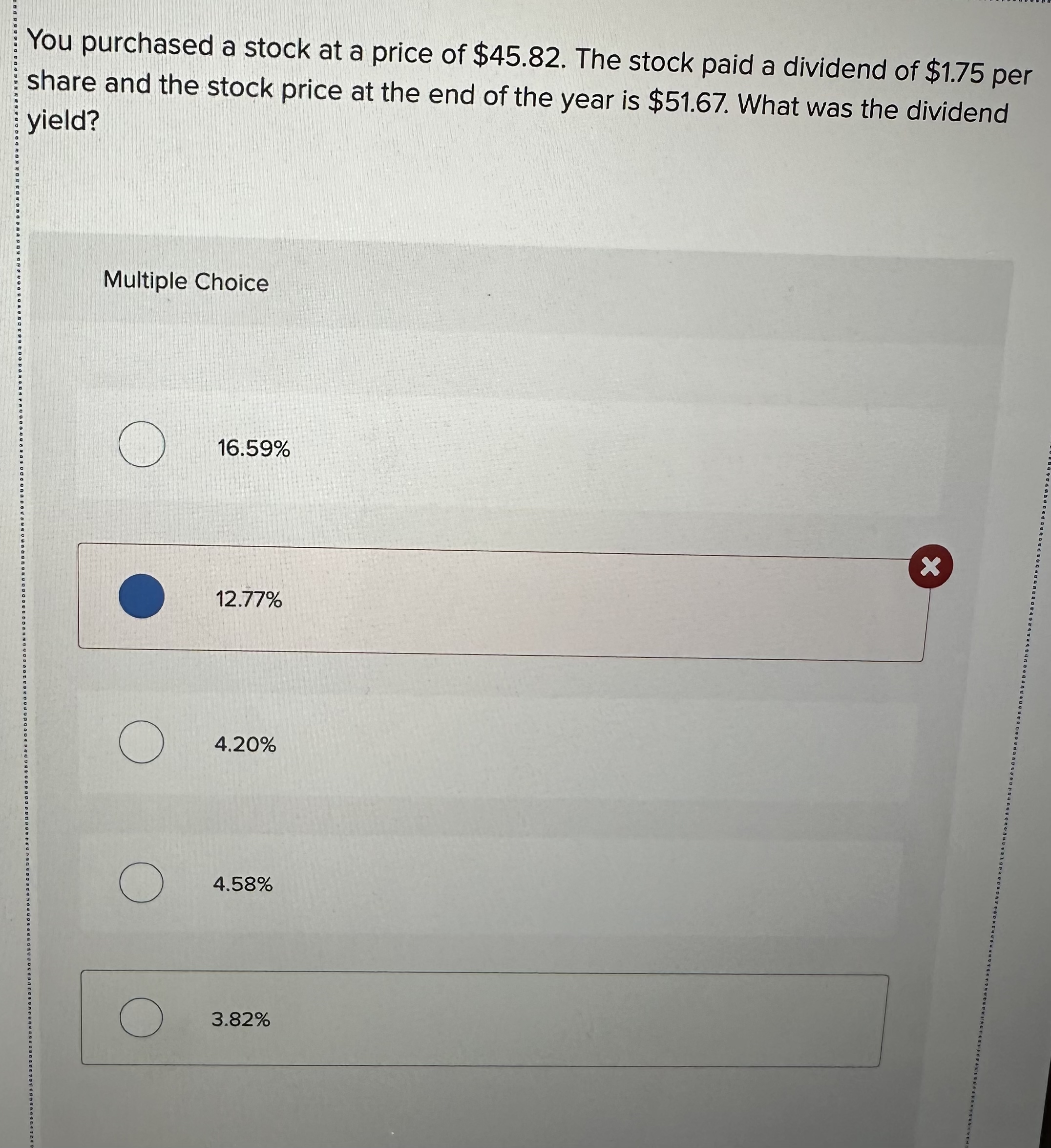 Solved You purchased a stock at a price of $45.82. ﻿The | Chegg.com