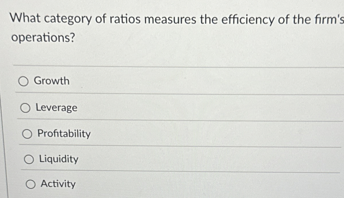 Solved What category of ratios measures the efficiency of | Chegg.com
