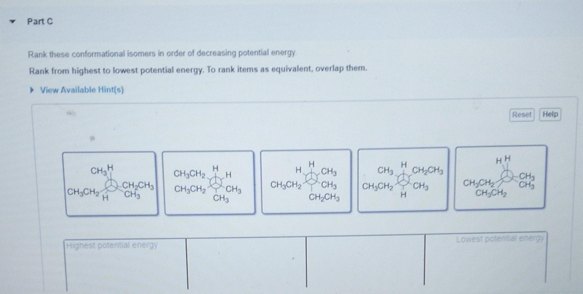 Solved Rank these conformational isomers in order of | Chegg.com