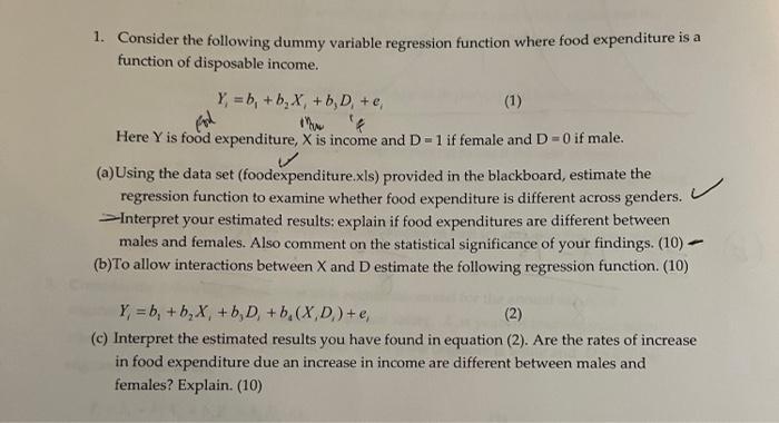 1. Consider the following dummy variable regression | Chegg.com
