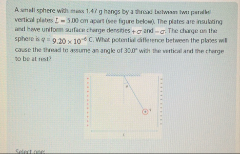 Solved A small sphere with mass 1.47 ﻿g hangs by a thread | Chegg.com