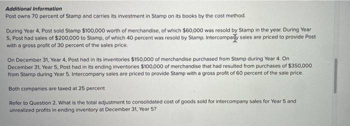 The financial statements of Post Company and Stamp | Chegg.com