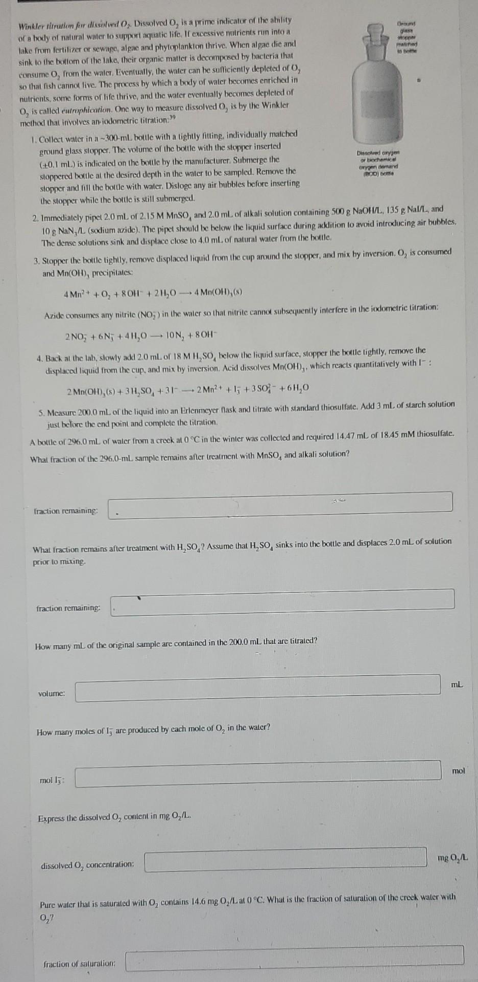 Solved Winkler titration for dissolved 0, Dissolved o, is a | Chegg.com